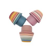 China 7 Cups Montessori Sensory Silicone Building Blocks Silicone Stacking Toy for sale