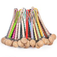 China Round 2.5cm Silicone Pacifier Clip With Teething Beads Brown for sale