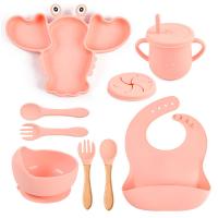 China Blue Pink Lobster Baby Silicone Feeding Set 0-3 Years Old for sale