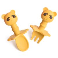 China Panda Baby Silicone Spoon And Fork Cartoon Silicone Feeding Spoon for sale