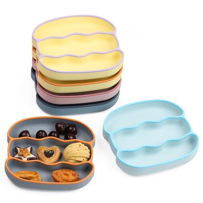 China 3 Dividers Silicone Feeding Bowl Leak Proof Yellow Blue Lightweight for sale