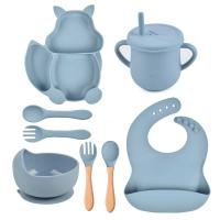 China Squirrel 100% Silicone Plates And Bowls Bib Set 8 Piece Eco Friendly for sale