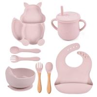 China Squirrel 100% Silicone Plates And Bowls Bib Set 8 Piece Eco Friendly for sale
