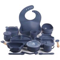 China Dark Blue Rubber Silicone Plate Set Feeding Bottle Bib Plates Biodegradable for sale