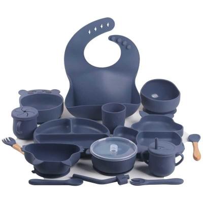 China Dark Blue Rubber Silicone Plate Set Feeding Bottle Bib Plates Biodegradable for sale