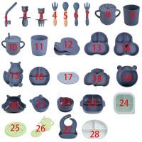 China Dark Blue Rubber Silicone Plate Set Feeding Bottle Bib Plates Biodegradable for sale