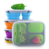 China 3 Compartment Lunch Containers 350mL 650mL Silicone Foldable Lunch Box for sale