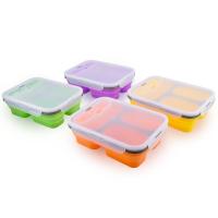 China 3 Compartment Lunch Containers 350mL 650mL Silicone Foldable Lunch Box for sale