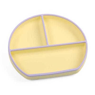 China Yellow Silicone Childrens Plates Green Silicone Divided Suction Plate for sale