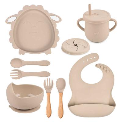 China Toddlers Sheep Silicone Feeding Dishes Babies Kids Plate Rubber Bib for sale