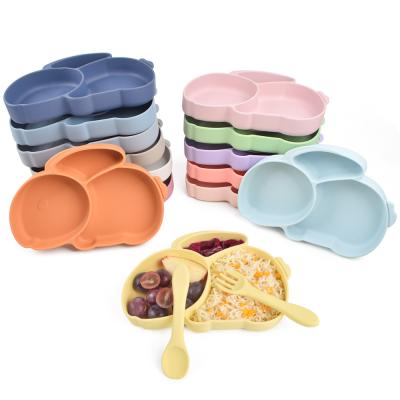 China Infants Rabbit Suction Section Plate 100% Silicone Weaning Suction Plates for sale