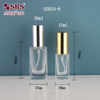 China Square Elegant Dispenser Fine Mist Luxury Hand Sanitizer Container 15ml 30 ml Glass Spray Bottle for sale
