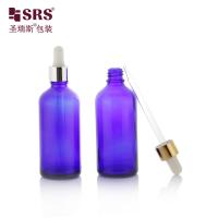 China Big Size Perfume Round Boston Shape Blue Glass Dropper Bottle 100ml for sale
