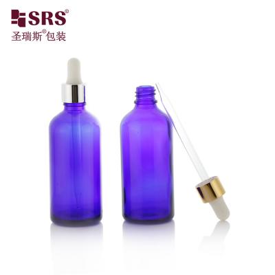 China Big Size Perfume Round Boston Shape Blue Glass Dropper Bottle 100ml for sale