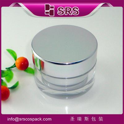 China acrylic cosmetic jar with aluminum cap ,J022 plastic cream jar for sale