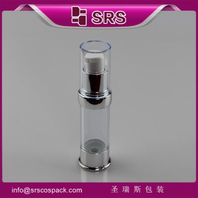 China A0214 clear airless bottle with metalized silver shoulder and base for sale