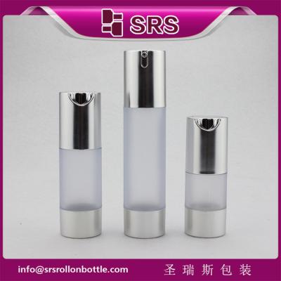 China TA021 15ml 30ml 50ml matte clear bottle with silver shoulder and base airless bottle for sale