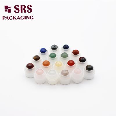 China round small colorful semi-precious stones roller ball plastic holder with ball for rollon bottle for sale