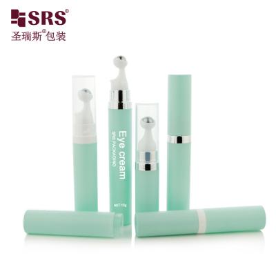 China A0035 7.5ml 10ml 15ml Round Airless Press Style Plastic PP PCR Eye Serum Roller Massage Steel Ball Bottle for sale
