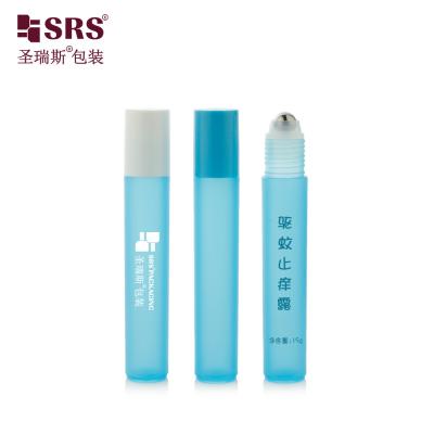 China RPP-15ML Semi-Transparent Baby Blue Frosted Plastic Roller Applicator Cylinder Anti-Itch Liquid Bottles Packaging for sale