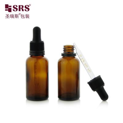 China D003-1 Amber Green Glass Round Bottle With Tamper Evident Dropper Lid For Perfume Essential Oil for sale
