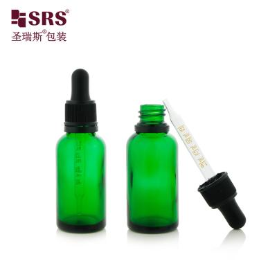 China D003-1 Green Glossy Glass Dropper Bottle With TE Tamper Evident Lid For Fragrance No Leakage Sealed for sale