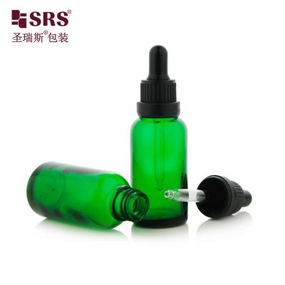 China D005 Body Massage Oil Empty Green Amber Blue Glass Bottle With Dropper Lid Customized Color for sale