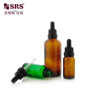 China D005 Amber Printed Logo Silk Screen Printing Black Rubber Plastic Shoulder Dropper Lid Glass Bottle For Hair Essence for sale