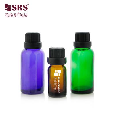 China G004 Blue Amber Green Glass Round Bottle With Big Screw TE Cap For Oil Medicine Liquid Packaging for sale