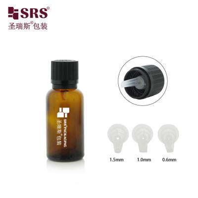 China G009 Cute Design TE CRC Black Screw Cap Amber Green Transparent Glass Bottle With Plastic Insert For Essential Oil for sale