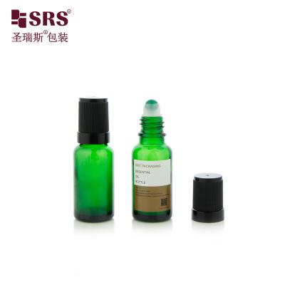 China BLPF Round Shape Empty Glass Roller Steel Ball Bottle Labelled With Black Screw Cap For Essential Oil Perfume Packaging for sale
