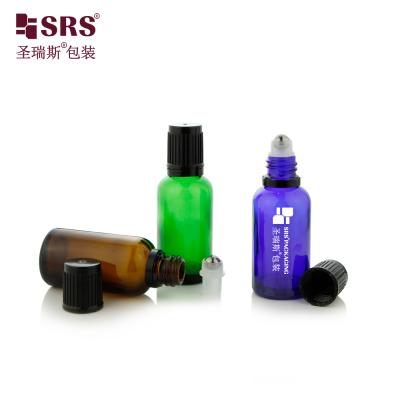 China BLPF 5ml 10ml 15ml 20ml 30ml 50ml 100ml Round Amber Green Glass Bottle With Roller Steel Ball For Essential Oil for sale