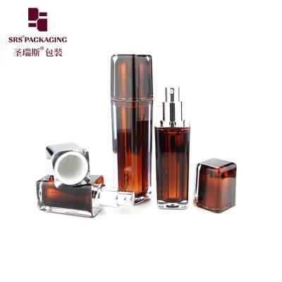 China L054 Shengruisi 30ml 50ml luxury Square Shape metalized Plastic lotion pump Bottle for cosmetic for sale
