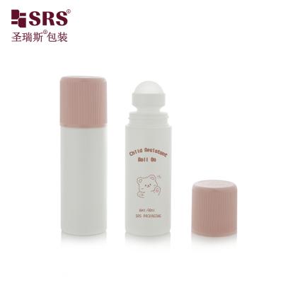 China RPPD1-90ML Round White Bottle With Colored Ribbed CRC Cap Double Wall High End Roll On Bottle for sale