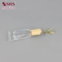 China GB3-10ML Empty Clear Glass Roll-On Bottle With Gemstone Ball Bamboo Cap With Hook for sale