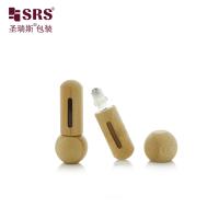 China BG-5ML Cute Mini Portable Round Bottom And Round Cap Bamboo Roller Steel Ball Bottle For Essential Oil Perfume for sale