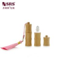 China BG-5ML 10ML Unique Design Bamboo Glass Perfume Roll On Bottle With Hook Key Chain for sale