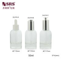 China GL019 50ml Round Shoulder Thick Bottom Molded Glass Bottle With Different Dropper Lid For Skincare Serum for sale