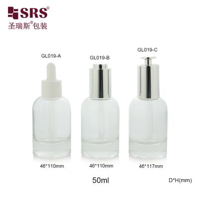 China GL019 50ml Round Shoulder Thick Bottom Molded Glass Bottle With Different Dropper Lid For Skincare Serum for sale