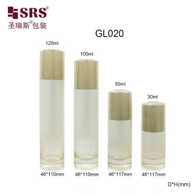 China GL020 30ml 50ml 100ml 120ml Luxury Empty Transparent Glass Bottle With Lotion Pump For Cosmetic Cream for sale