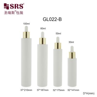 China GL022 30ml 50ml 80ml 100ml Painted White Color Glass Bottle With Dropper Lotion Gold Cap Luxury For Skincare Facial Serum for sale
