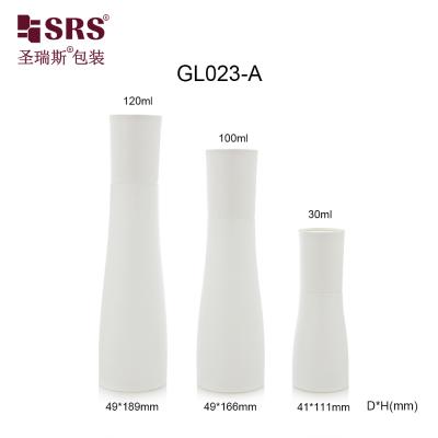 China GL023 30ml 100ml 120ml Unique Shape Waist Painted Frosted Matte Finished Bottle With Lotion Pump Toner Plug Packaging for sale