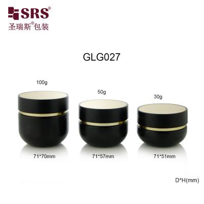 China GLG027 30g 50g 100g Luxury Paint Customized Black Color Jar With Shiny Gold Top For Face Cream Skincare for sale