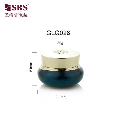 China GLG028 50g Luxury Crown Design Painted Custom Color With Metalized Gold Shiny Wholesale Glass Jar For Cream for sale