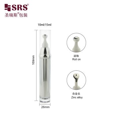China AY009 10ml 15ml Customized Shiny Silver Metalic Acrylic Airless Roll On Bottle For Eye Cream No Leakage for sale