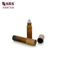 China BLPM-10ML Amber Frosted Glass Roller Steel Ball Essential Oil Bottle With Wooden Cap for sale