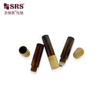 China BLPM 10ML Real Bamboo Cap Brown Glass Roll On Essential Oil Bottles for sale