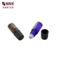 China SRS Amber Glass Roll On Bottle 5ml With Steel Gemstone Glass Ball For Essential Oil for sale