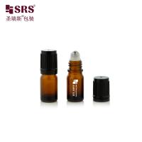 China SRS Amber Glass Roll On Bottle 5ml With Steel Gemstone Glass Ball For Essential Oil for sale