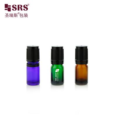 China SRS Amber Glass Roll On Bottle 5ml With Steel Gemstone Glass Ball For Essential Oil for sale